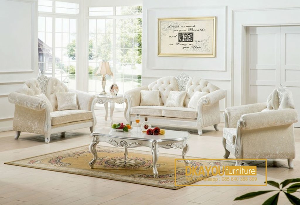 Set Sofa Ruang Tamu Klasik Mewah Putih Kursi Tamu Mewah